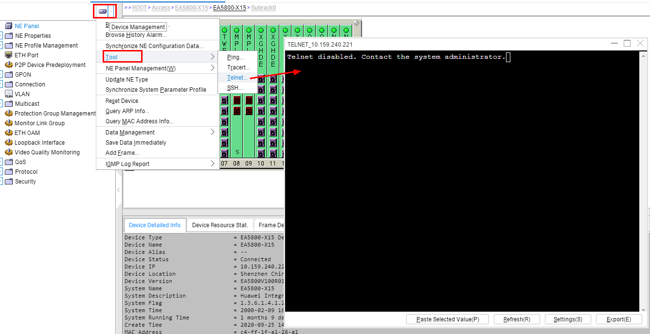 How To Enable From Nce Telnet To Ne Feature Huawei Enterprise Support